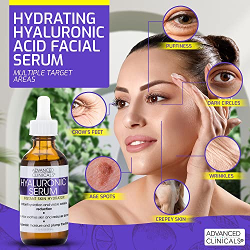 Advanced Clinicals Hyaluronic Acid Moisturizer Body Cream + Hyaluronic Acid Serum Skin Care ...