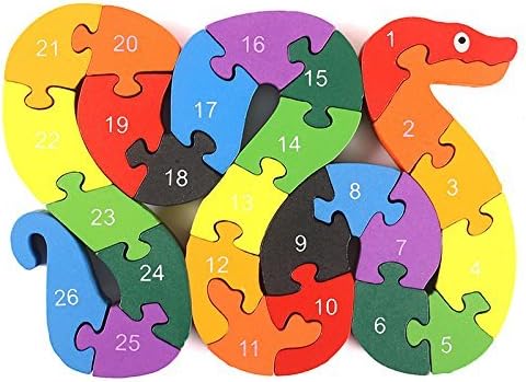 OFKPO Alphabet Jigsaw Puzzle Wooden Snake Letters Numbers Block ...
