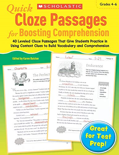 Amazon.com: Quick Cloze Passages for Boosting Comprehension 4-6: 40 ...