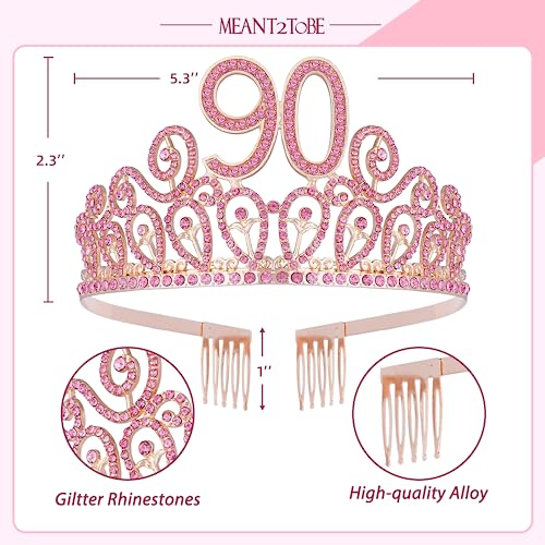 MEANT2TOBE 90th Birthday Sash and Tiara for Women - Fabulous Glitter Sash + Ripples Rhinestone ...