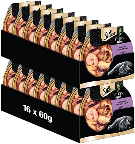 Sheba Chicken Fillets with Shrimp and Tuna Wet Cat Food, 16 x 60 g ...