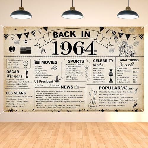 DARUNAXY 61st Birthday Party Decorations, Vintage Back in 1964 Banner ...