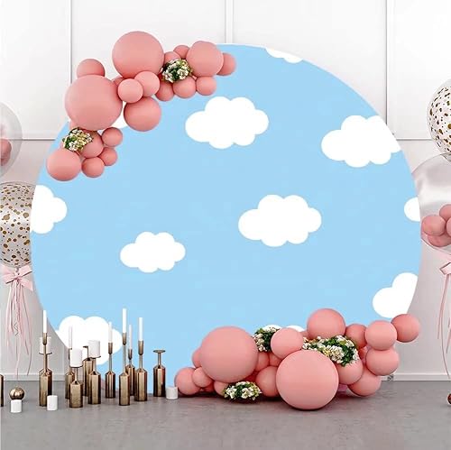 DASHAN Sky Backdrop Sky Baby Shower Backdrop Blue Sky White Cloud Round ...