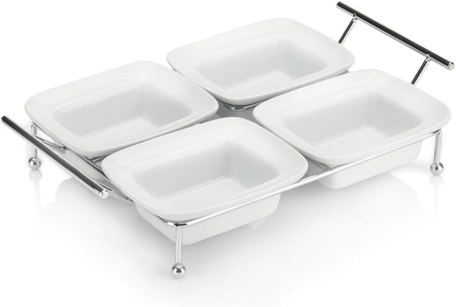 4 Tray Serving Platter - White Ceramic Compartment Bowls for Food ...