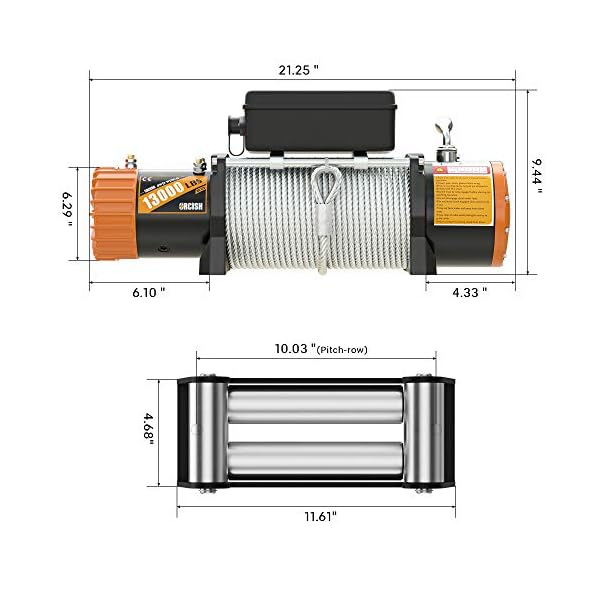 ORCISH 12V 13000-lb Load Capacity Electric Truck Winch Kit Steel Cable, Waterproof Off Road ...