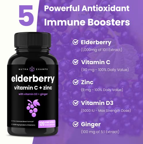 Elderberry Capsules | 10,000mg Sambucus Elderberry with Zinc and ...