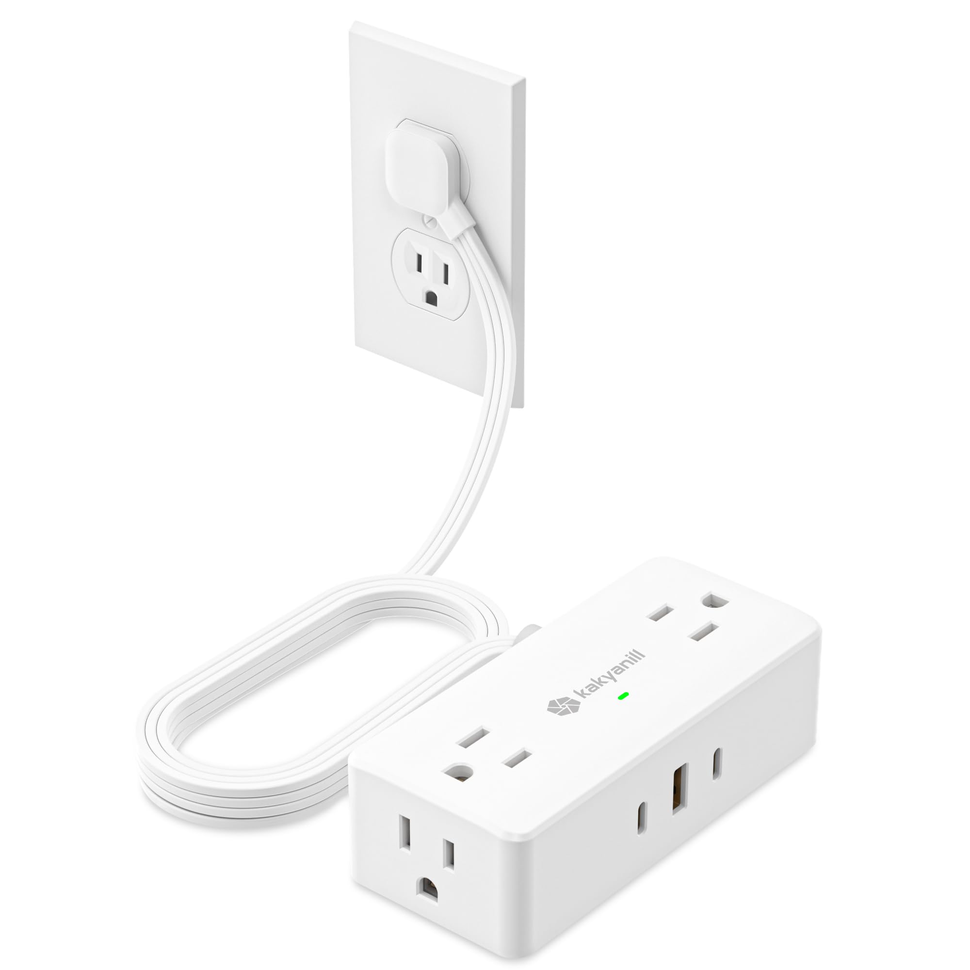 Small Surge Protector Power Strip, Kakyanill 5 ft Flat Extension Cord ...