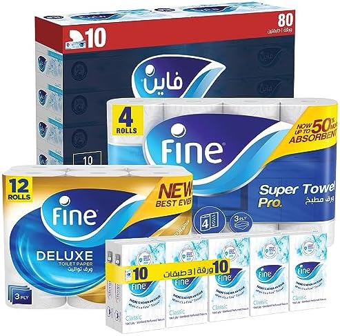 سعر مجموعة مناديل وجه كلاسيكية من فاين، 10 عبوات × طبقتين، مناديل مطبخ ...