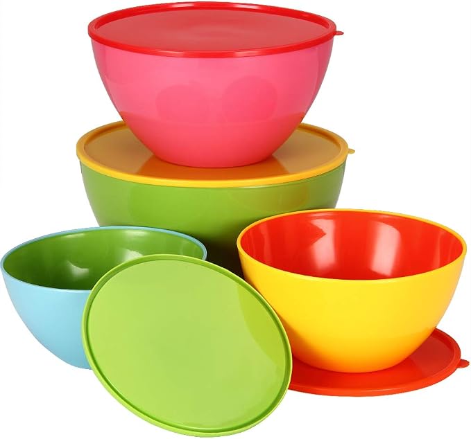 Lot de 4 bols avec couvercle saladiers cuisine empilables en plastique ...