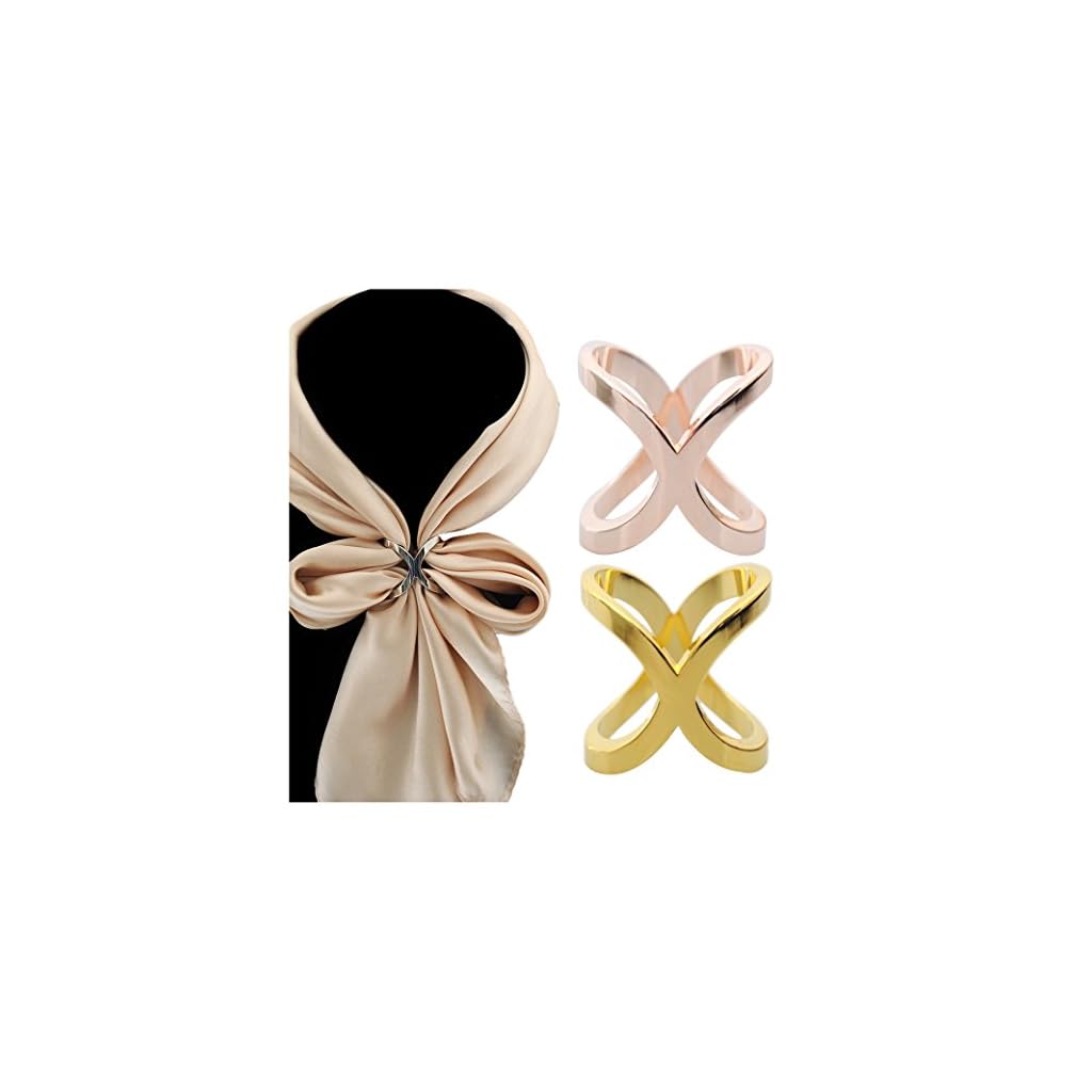ZAKIA Women's Elegant Hollow Cross Silk Scarf Clips Rings Holder for ...