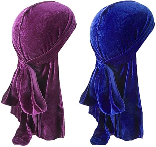 سعر Velvet Durags for Men, 2 Pack Designer Long Tail Beanies Doo Rags ...