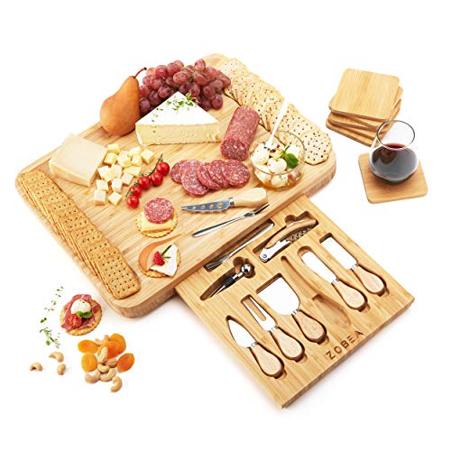Extra Large Cheese Board Set With 6 Coasters For Drink and Knife Set ...