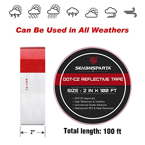 SEVEN SPARTA DOT-C2 Reflective Safety Tape 2 Inch x 200 Feet Red/White Conspicuity Tape for ...
