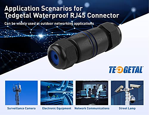 Tedgetal Waterproof RJ45 Connector 2 Pack IP68 Cat6/Cat5E/Cat5 Coupler Shielded for Outdoor ...