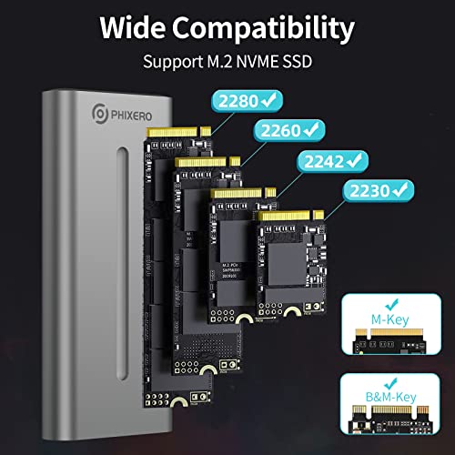 PHIXERO NVMe Enclosure, M.2 Enclosure with RGB, USB 3.2 Gen 2 [10Gbps ...