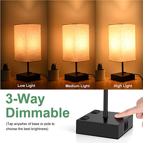Touch Control Table Lamps Set with 2 USB Ports, 2 AC Outlet, 3 Way ...