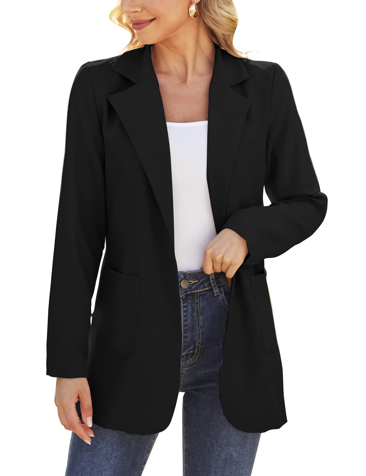Dazosue Women Open Front Blazers Long Sleeve Casual OL Office Slim ...