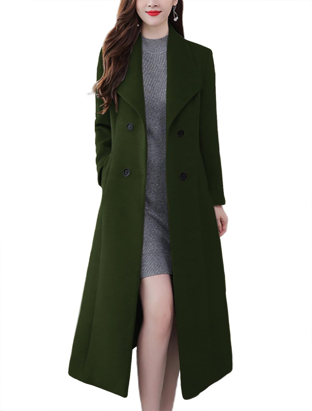 chouyatou Women's Chic Shawl Collar Work Double Breasted Maxi Long Wool ...
