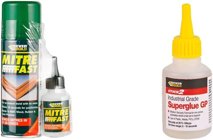 Everbuild Mitre Fast Two Part Instant Bonding Kit, 50 g Adhesive, 200 ...