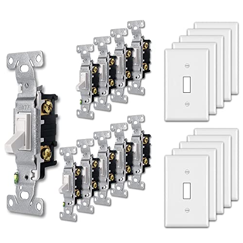 [10 Pack] BESTTEN Single-Pole Toggle Light Switch with Wallplate, 15A ...