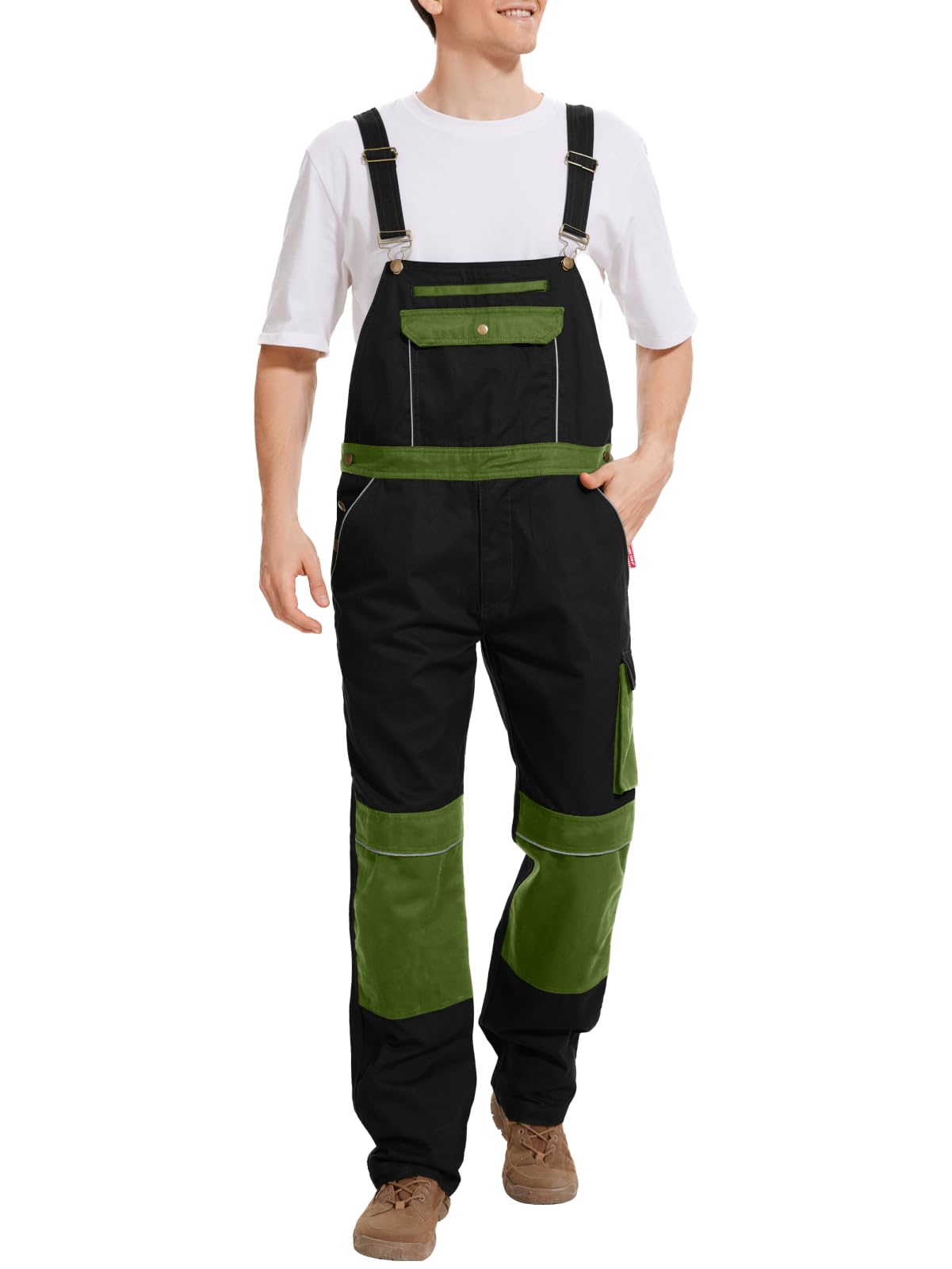 WORK IDEA Men's Bib Overalls Cotton Work Overalls Durable with Knee Pad ...