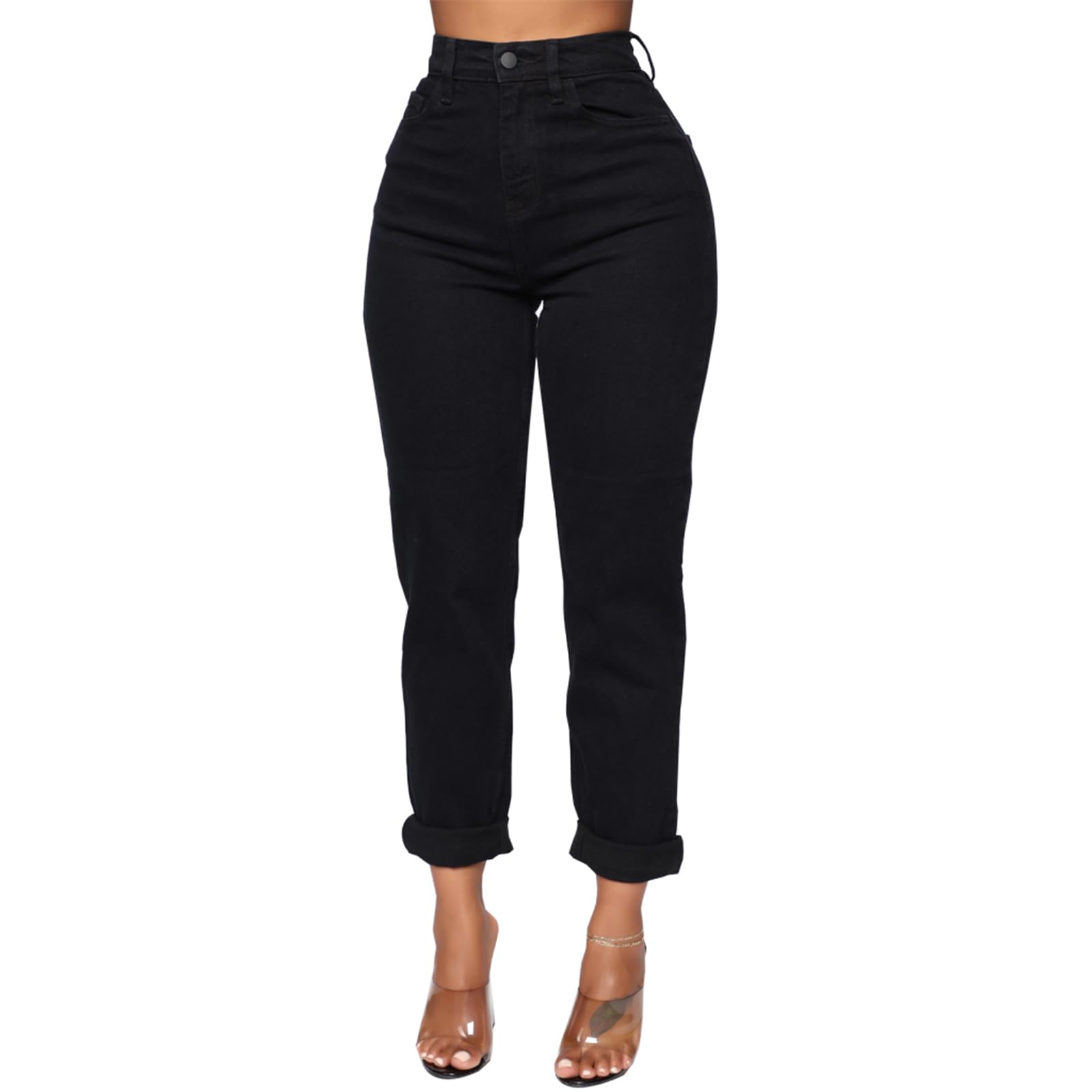 SheKiss Womens Straight Leggings Stretchy Boyfriend Jeans High Rise ...