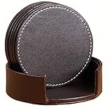 Amazon.com | Full Grain Light Brown Round Leather Coaster 4-Pack - Made ...