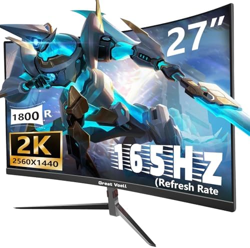 Great voell 27-Inch Curved Gaming Monitor, 165Hz, 2K QHD (2560x1440P ...