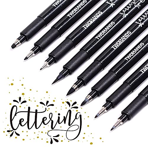 TWOHANDS Hand Lettering Pens,Calligraphy Markers,Brush Pens,Black,8 ...