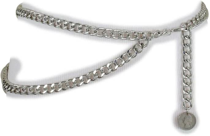 TFJ Women Urban Fashion Belt Hip High Waist Silver Metal Chain Quarter ...