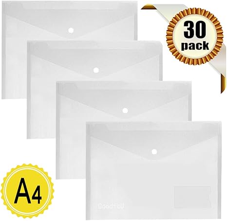 Clear Plastic Wallets A4-30 Pack Plastic Folders Document Wallets Files ...