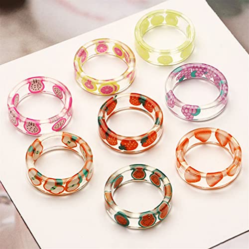 HUIOWSR SWERTY Resin Rings Acrylic Cute Rings Set, Colorful Rings ...