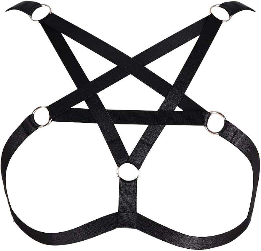 BANSSGOTH Pentagram Chest Strap Women's Body Harness Bra Punk Belt ...