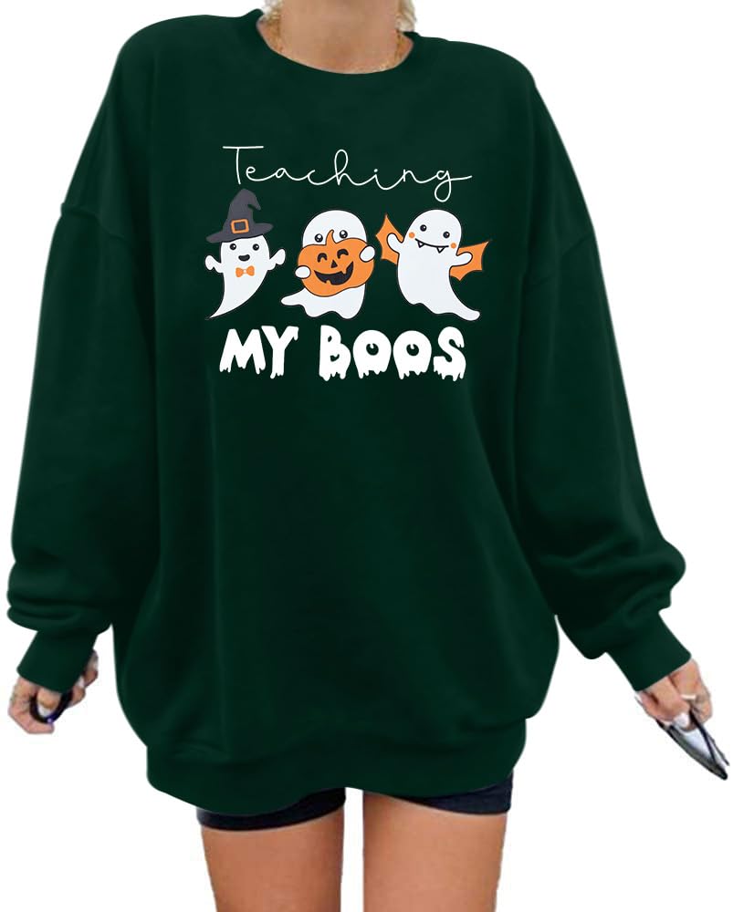 QLIPIN Halloween Sweatshirts for Women Oversized Teaching My Boos ...