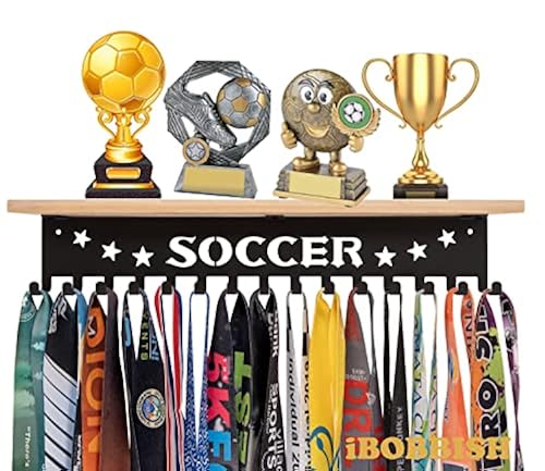 Soccer Trophy and Medal Display Shelf,Soccer Trophy Shelf with 15 hooks ...