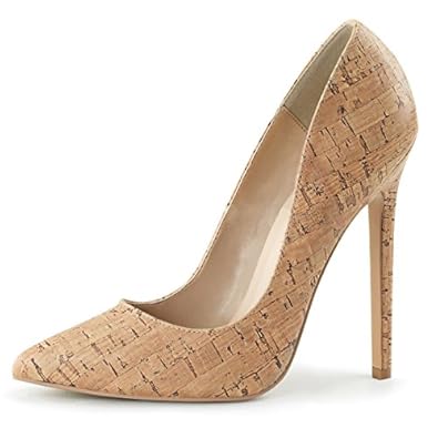 Amazon.com | Womens Pointed Toe Pumps Cork Shoes Classic High Heel ...