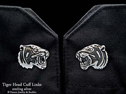 Amazon.com: Tiger Head Cuff Links in Solid Sterling Silver Hand Carved ...