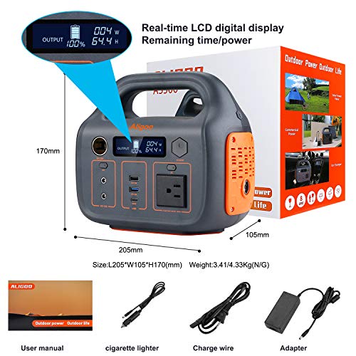 Aligoo Portable Power Station,110V/300Watt Pure Sine Wave AC/DC Outlet,293Wh Backup Lithium ...