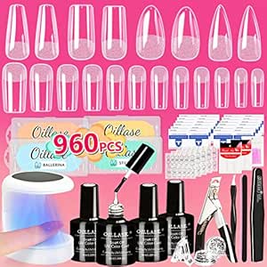 Amazon.com: Gel Extension Nail Kit, 960 PCS Full Cover Gel Nail Tips ...