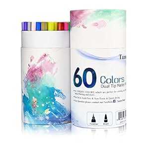 Amazon.com: 60 Colors Dual Tip Brush Pens Art Markers by Tanmit, 0.4mm ...