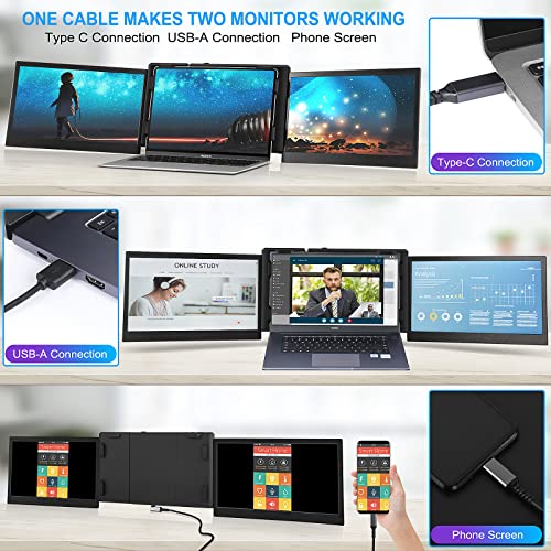 OFIYAA P2 Pro Portable Triple Monitor for Laptop, 13.3 ” Laptop Monitor Screen External Dual ...