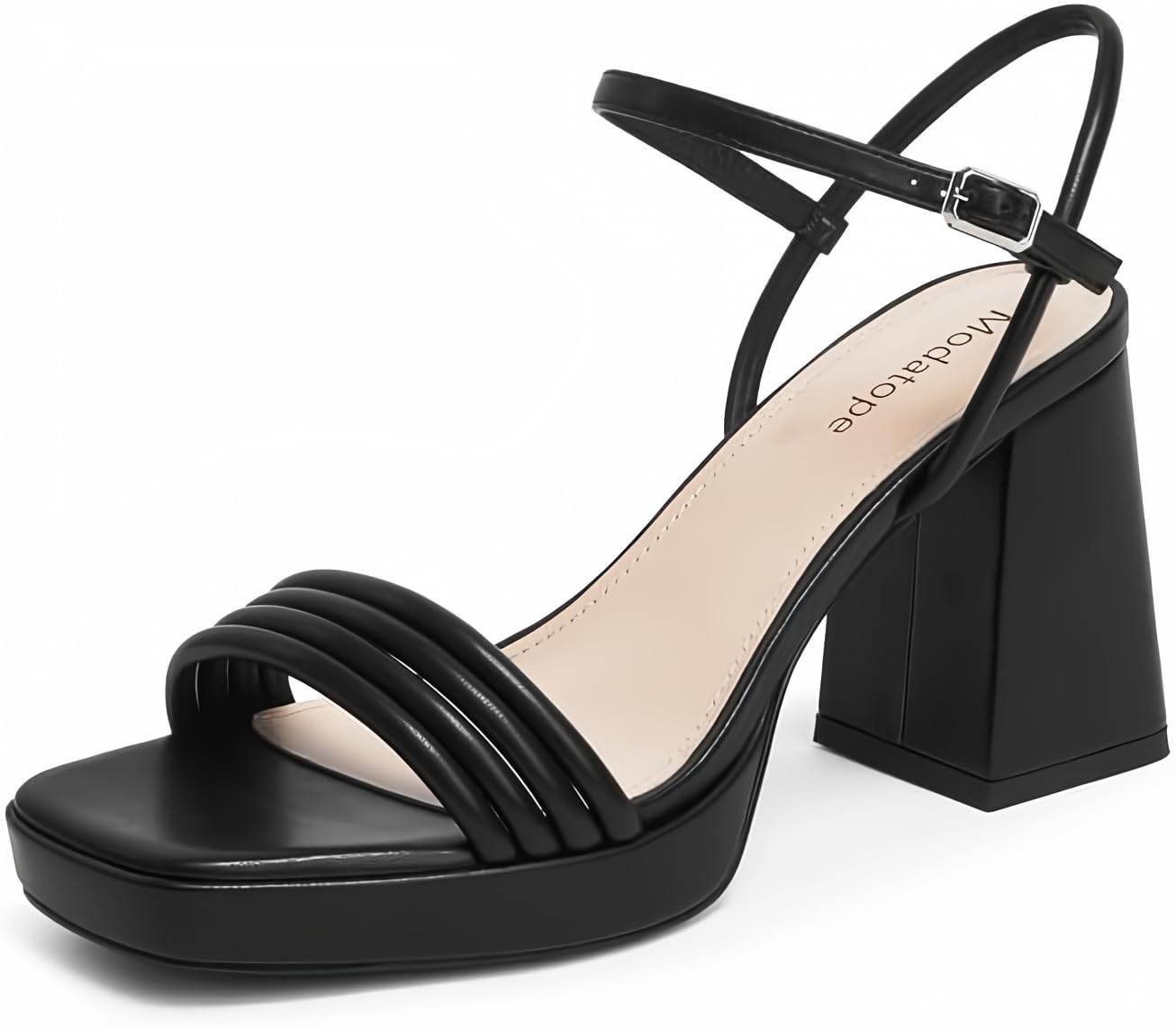 Modatope Platform Black Strappy Sandals for Women Chunky Heel Platform ...