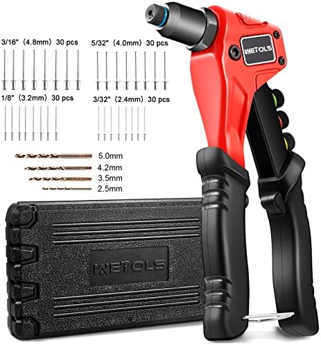 WETOLS Rivet Gun with 120 Pcs Rivets, Manual Rivet Gun Kit with 4 ...