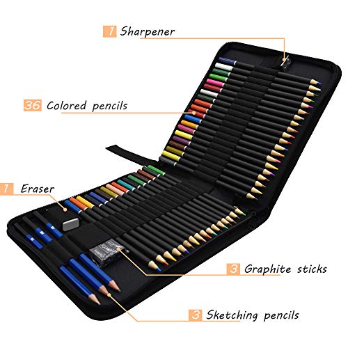 Orionstar 44 PCS Drawing Art Supplies Set - Colored Drawing Pencils Set ...