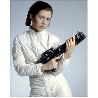 Carrie Fisher as Princess Leia Holding Blaster in White 8 x 10 Inch ...