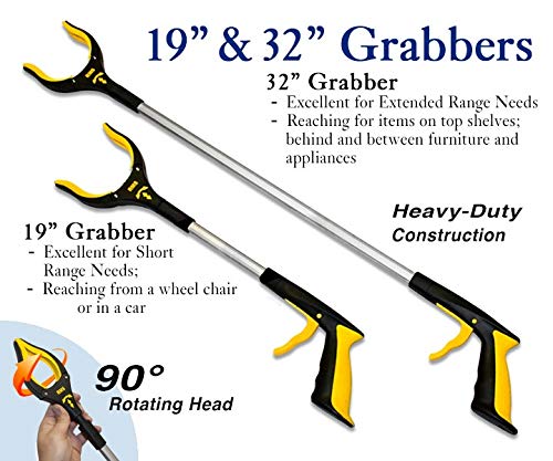 2-Pack 32 Inch and 19 Inch Grabber Reacher with Rotating Jaw - Mobility ...