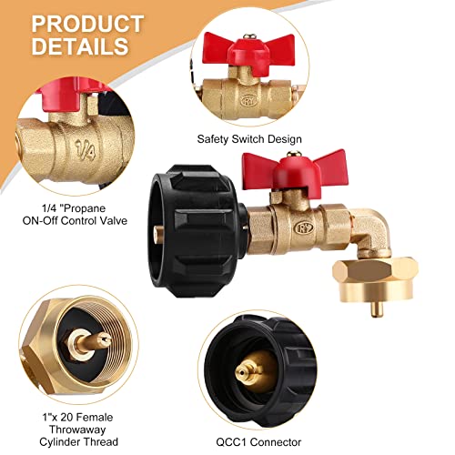 WADEO QCC1 Propane Refill Elbow Adapter, Propane Bottle Refill Adapter with ON-Off Control Valve ...