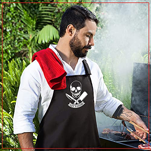 Nomsum Aprons for Men | Lets Cook Skull Design | Premium Quality Funny ...