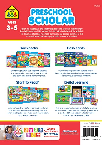 School Zone - Preschool Scholar Workbook - 64 Pages, Ages 3 to 5 ...