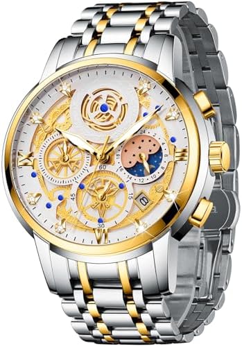 Luxury Men's Moon Phase Watch Multifunction Chronograph Quartz ...